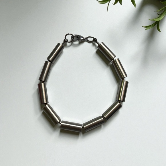 Jewelry | Chic Stainless Steel Metallic Cylinder Bead Bracelet | Poshmark